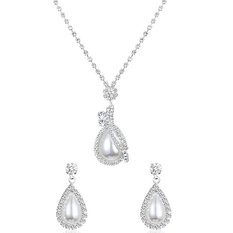 Crystal Pearl Water Necklace Earrings Jewelry Set ... – Grandado
