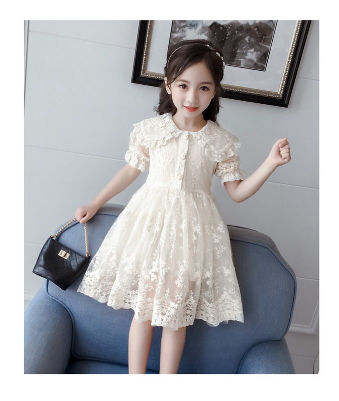Girls' short sleeve thin breathable mesh lace dres... – Grandado