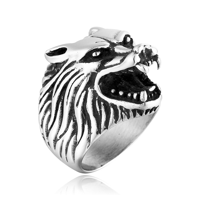 Hip Hop Wolf Head Vintage Silver black Color stain... – Grandado
