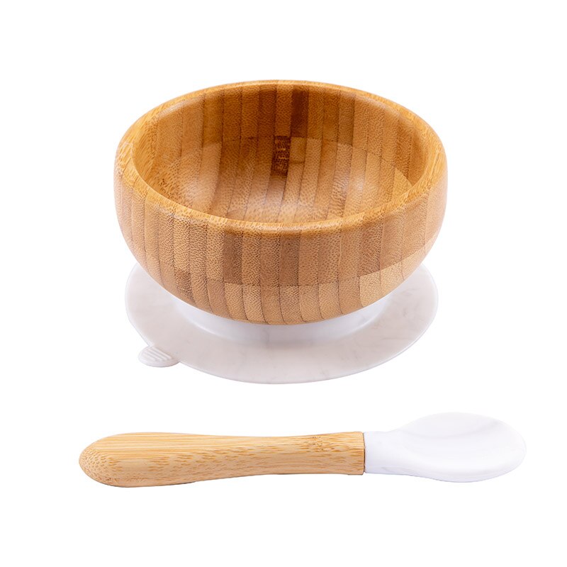 1Set Siliconen Babyvoeding Kom Set Bamboe Lepel Ba... – Grandado