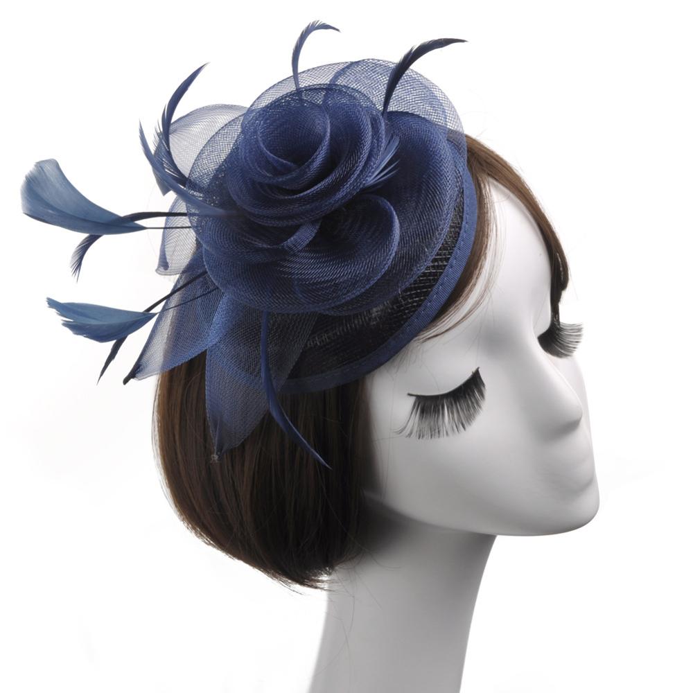 JaneVini Navy Blue Bridal Feather Hats Hat Bridal ... – Grandado