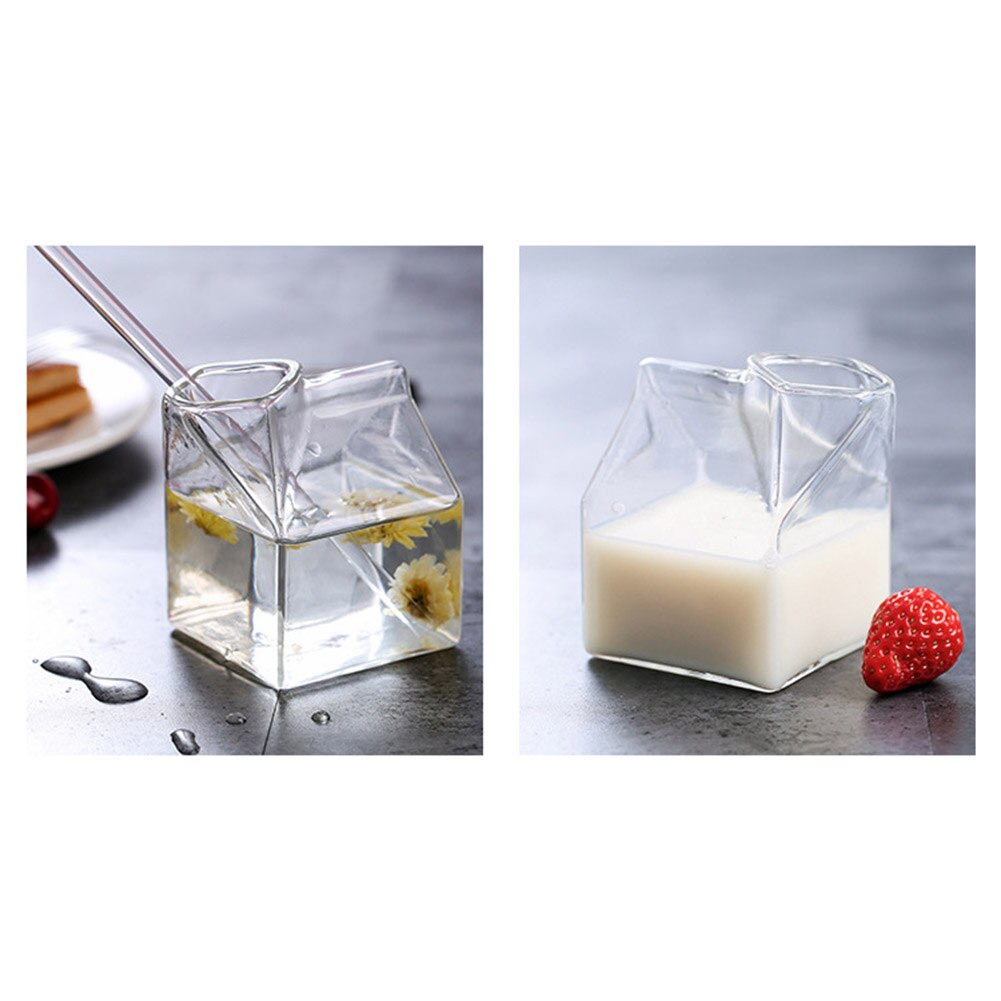 Milk Box Shaped Cup Glass Milk Carton Container Tr... – Grandado
