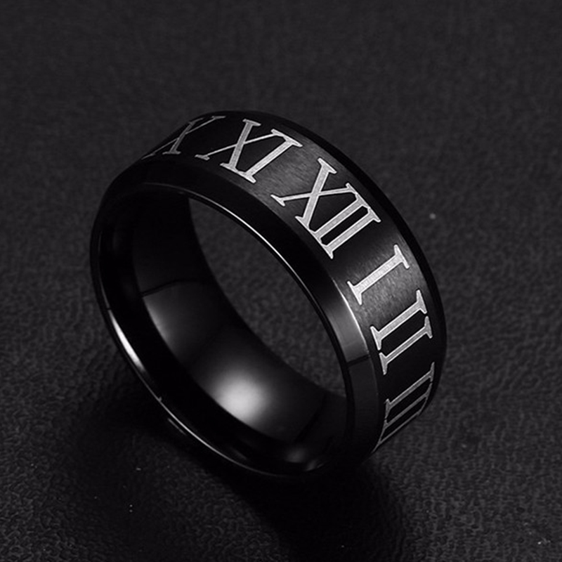 Caxybb Roman numerals black ring men's ring cool s... – Grandado