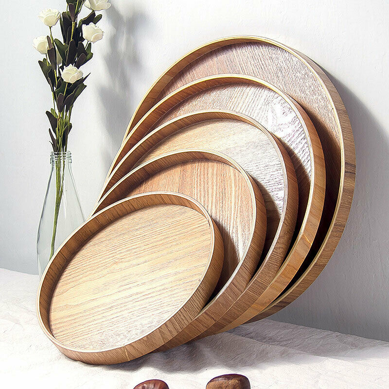 Round Wooden Serving Tray Wood Plate Tea Food Dish... – Grandado