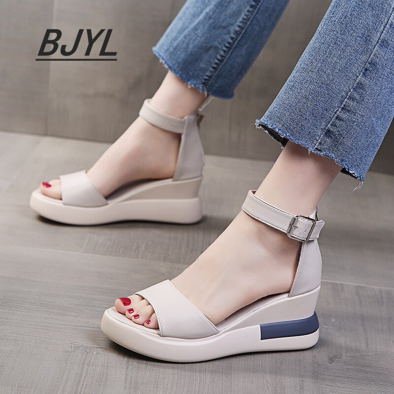 Ladies Sandals Summer Fish Mouth Slope with Buckle... – Grandado