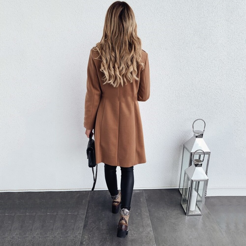 Warm Wool Coats Winter Ladies Solid Color Single B... – Grandado