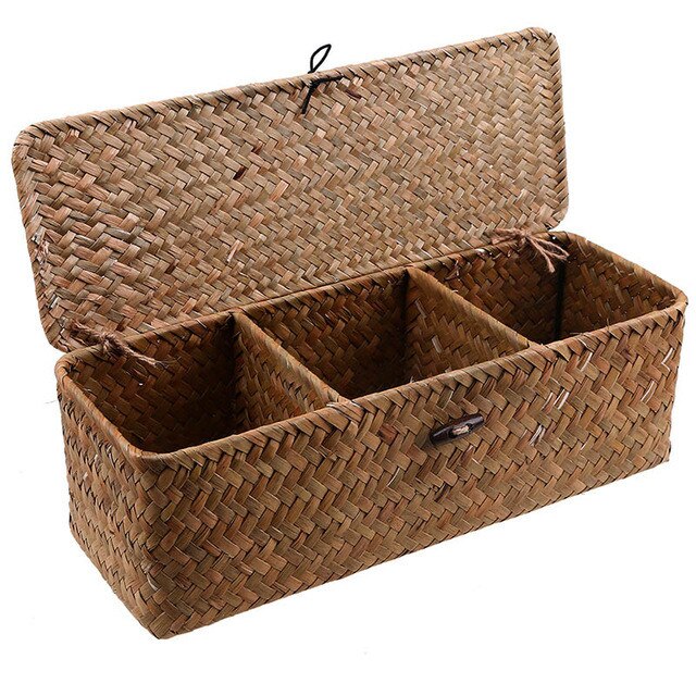 WHISM 3 Compartment Storage Box Wicker Rattan Bask... – Grandado
