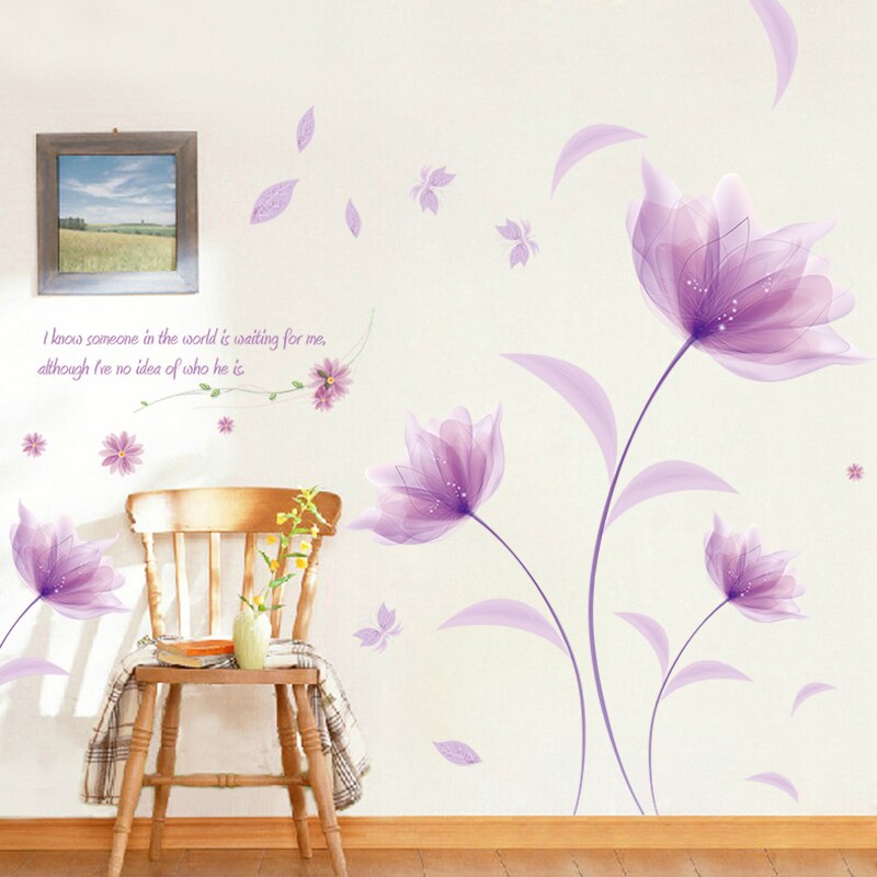 Romantic Purple flowers Wall Sticker love living r... – Grandado