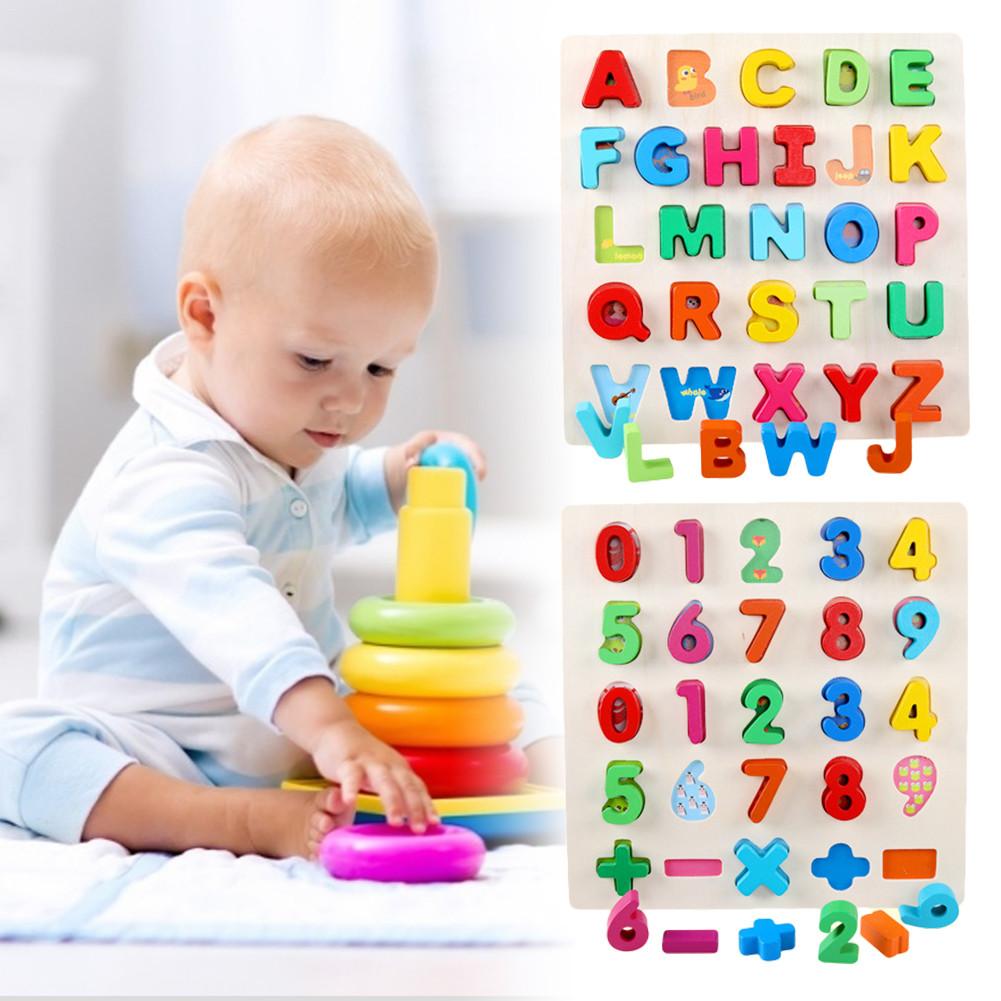 Baby Wooden Toys Wooden Puzzles Alphabet Number Pu... – Grandado