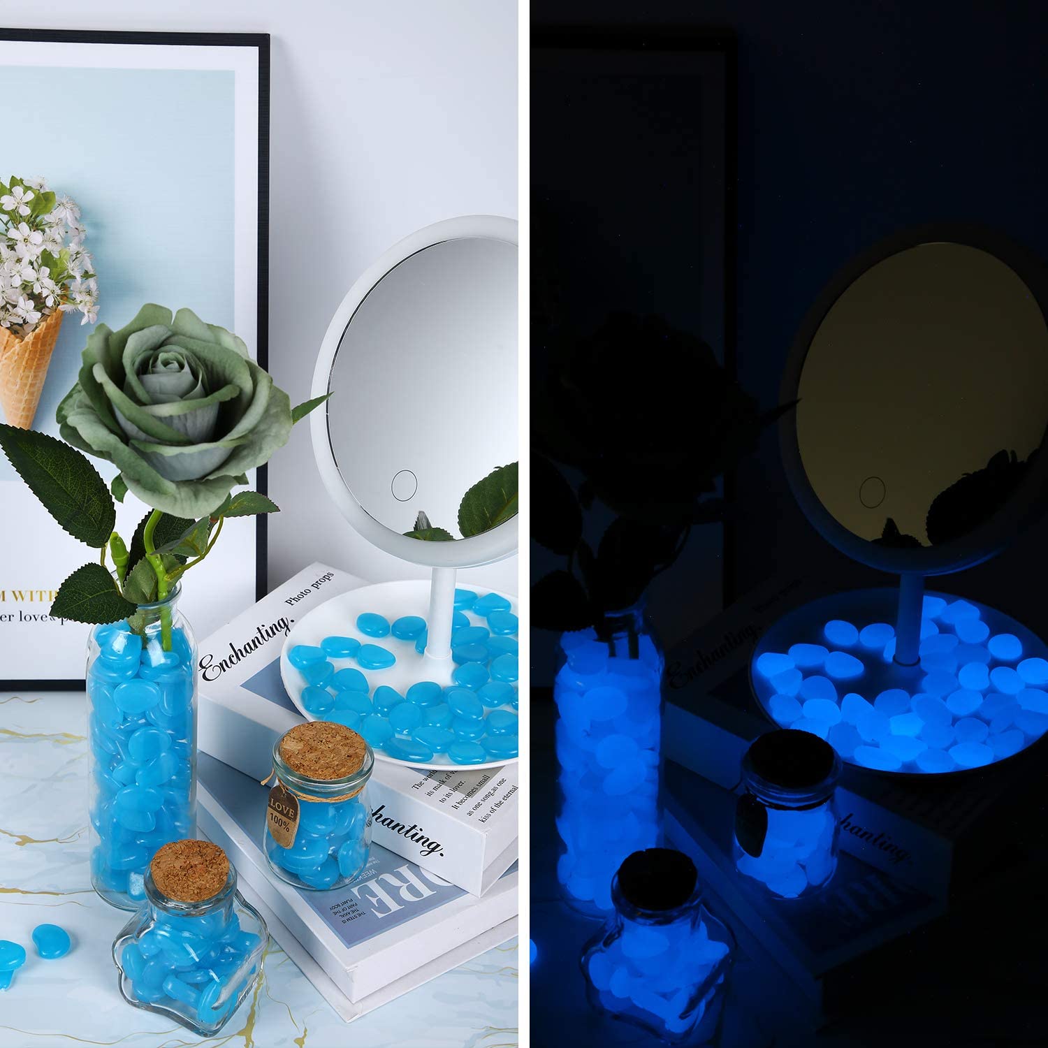 Metallinen 200 kpl hohtavia kiviä, hohtavat pimeäs... – Vicedeal