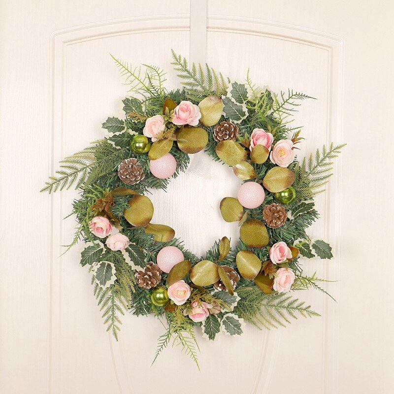 Christmas Wreath White Border Rose PVC Christmas B... – Grandado