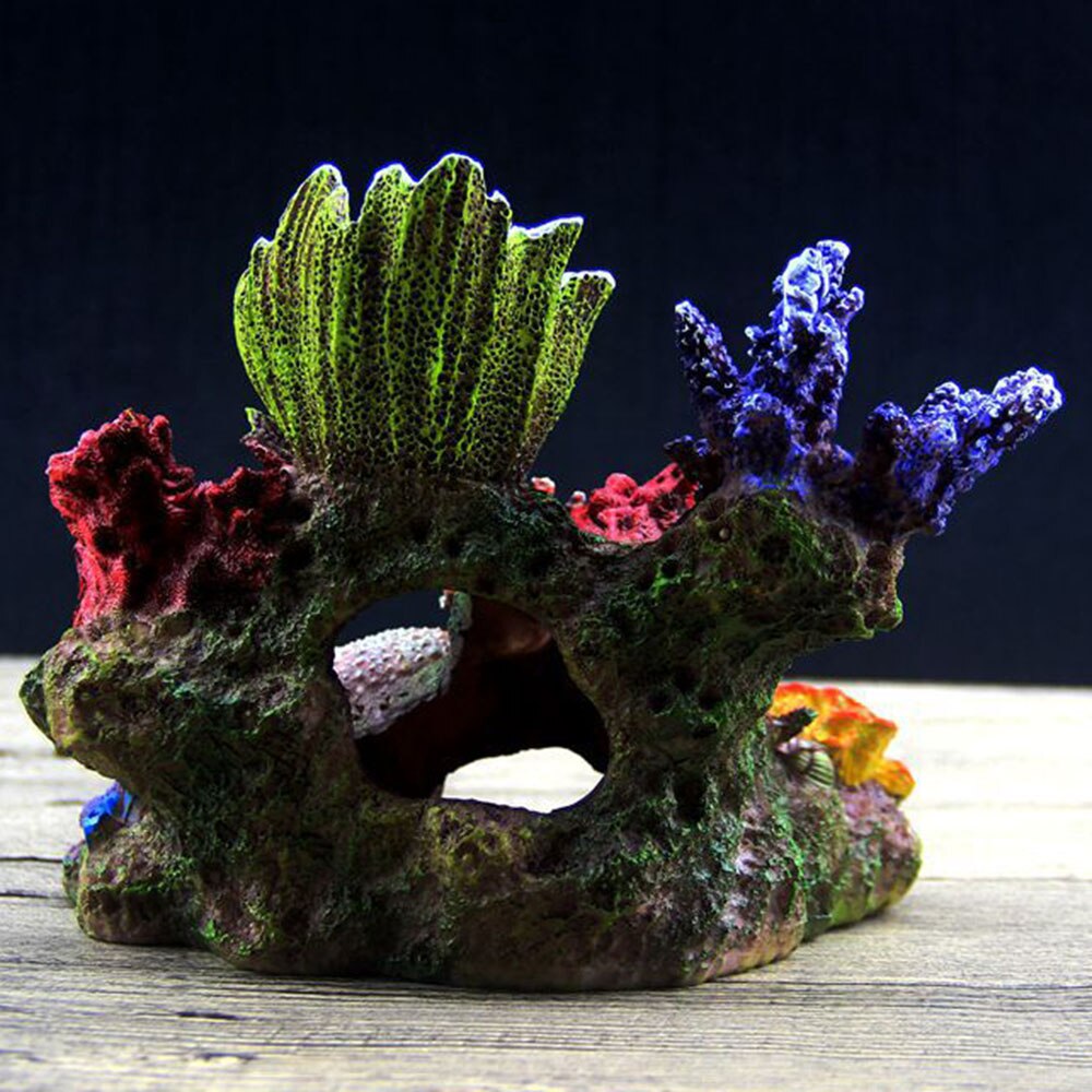 Colorful Resin Coral Plant Aquarium Mountain Decoration Hiding Cave ...