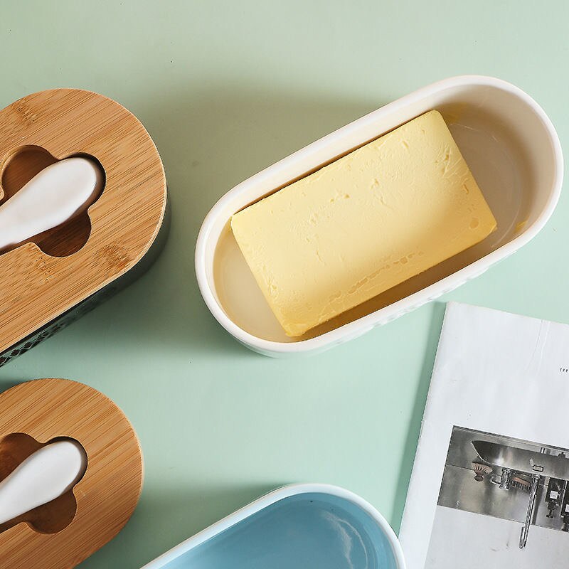 Ceramic Butter Box with Wooden Lid Knife Silicone ... – Grandado