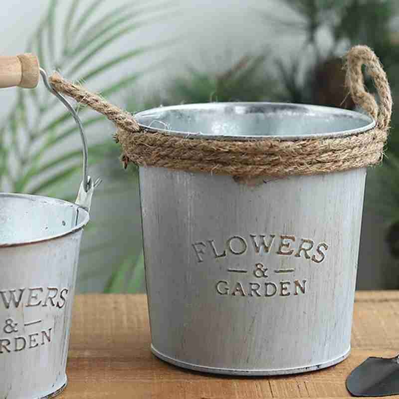 Vintage Metal Tin Flower Bucket Plants Herb Pot Ta... – Grandado