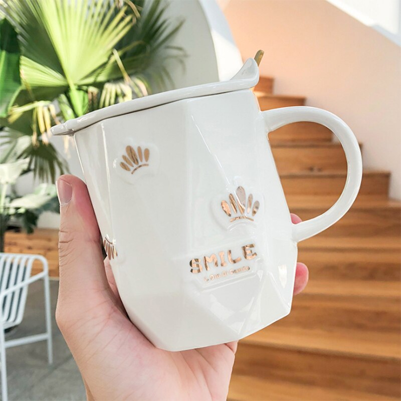 Porcelain mugs 400ml Spoon with lid porcelain mugs... – Grandado