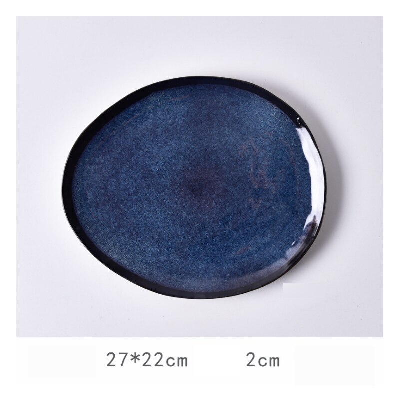 Keramisk mad fad tallerken mørkeblå bøf tallerken ... – Vicedeal
