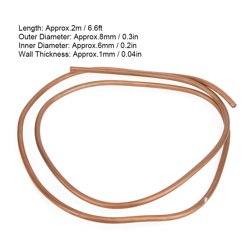 Pipes 2m C1100 T2 Copper Tube Soft Coil Pipe for Air Conditioner Refrigerator OD 8mm / ID 6mm ...