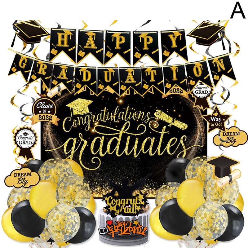 Graduation Party Flag Banners Gold Paper Letter Fl... – Grandado