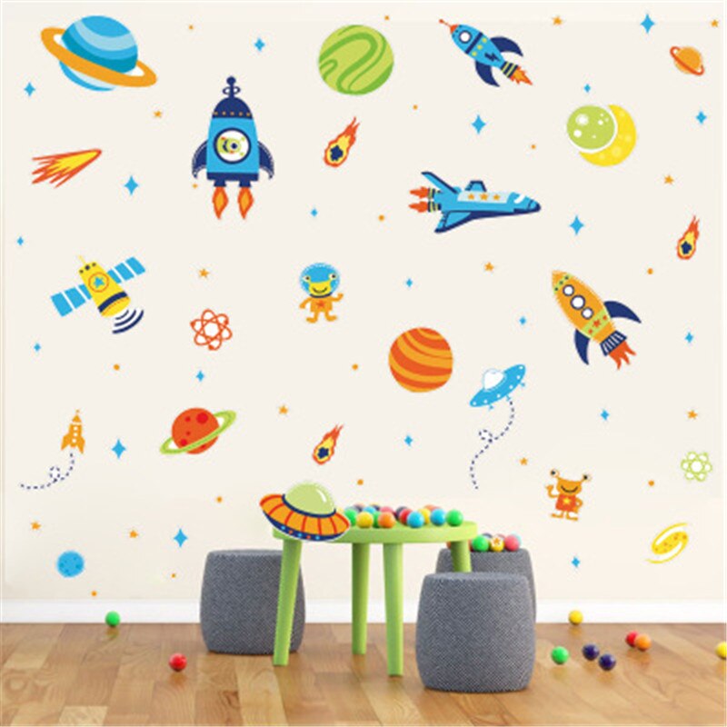Pegatinas De Pared De Cohete Del Planeta Espacial Grandado