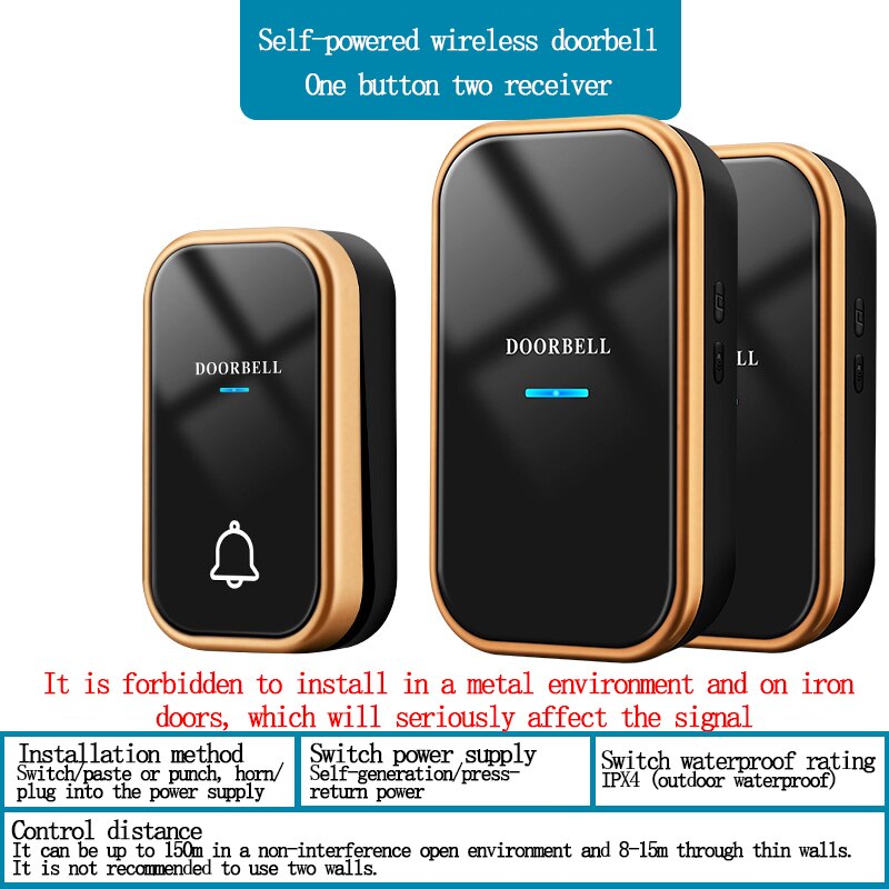 Cxfg Thuis Draadloze Deurbel Self-Powered Zonder B... – Vicedeal