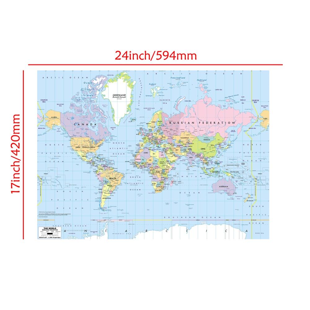A2 Size The World Map Mercator Projection Fine Can... – Vicedeal