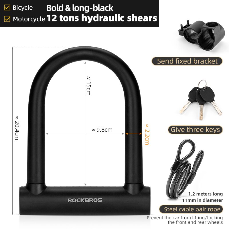 ROCKBROS Bike Lock Anti-theft Cycling U-Shape Lock... – Grandado