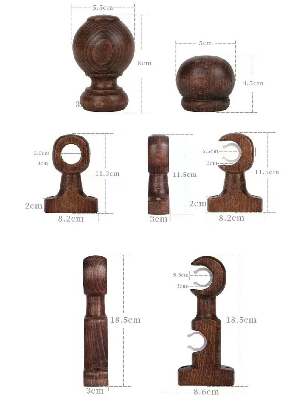 Wooden Natural Beech Walnut Curtain Rod 30mm Brack... – Vicedeal