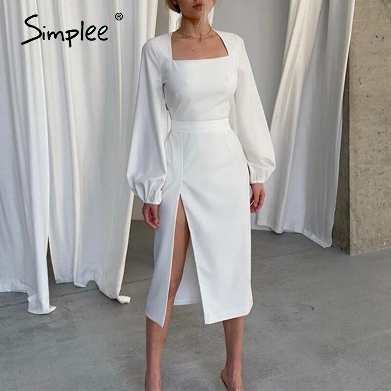 Simplee Sexy vintage asymmetrical slit midi dress ... – Grandado