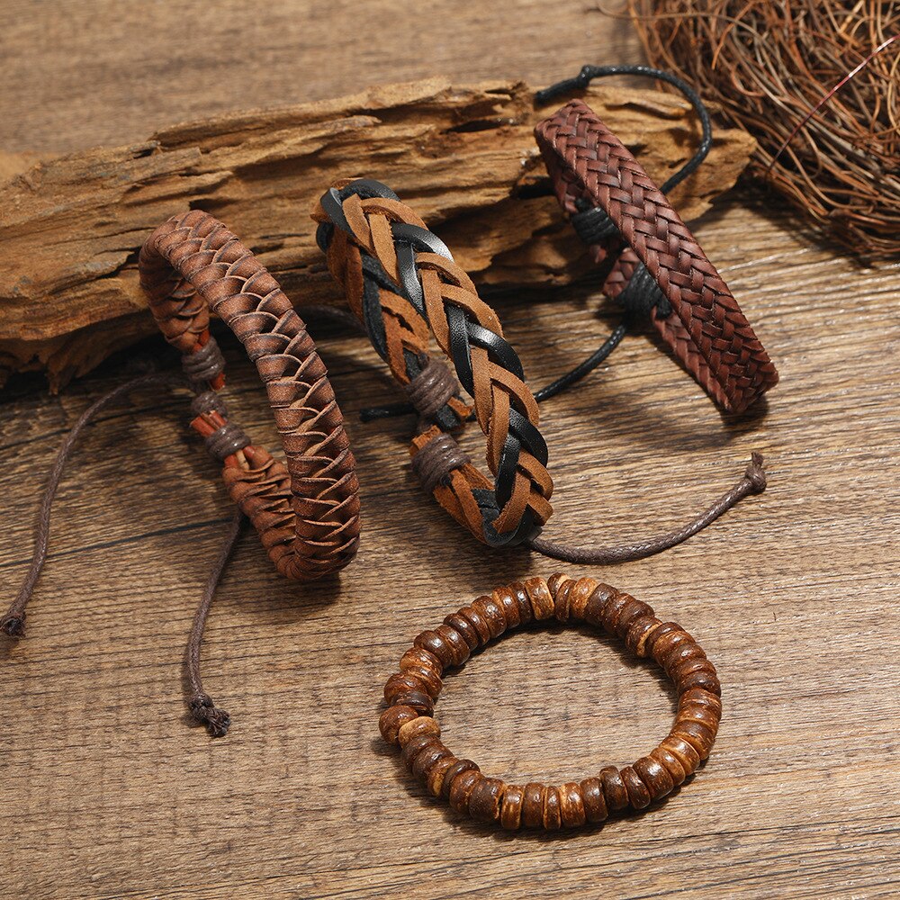 Braided Leather Bracelets Sets for Men Jewelry Vin... – Vicedeal