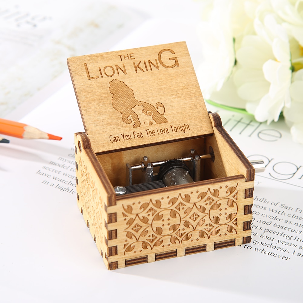 Antique Carved Lion King Music Box Hand Crank Wood... – Grandado