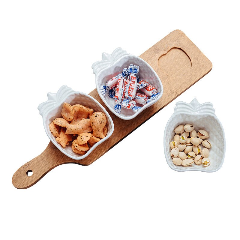 Clean White Ceramic Bowls with Bamboo Wood Tray 3 ... – Vicedeal