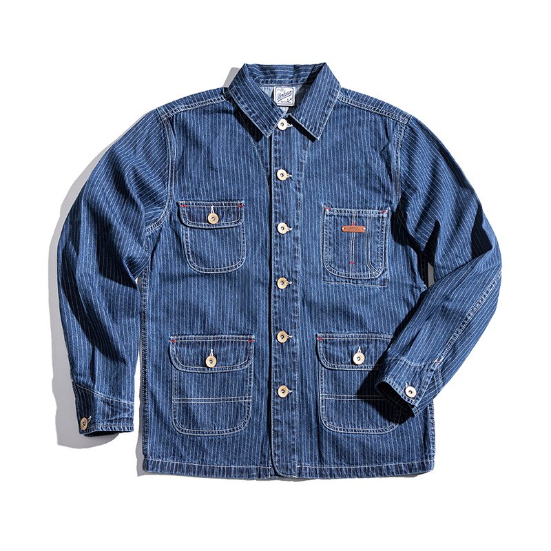 Maden Denim Striped Jackets For Men Loose Cowboy C... – Grandado