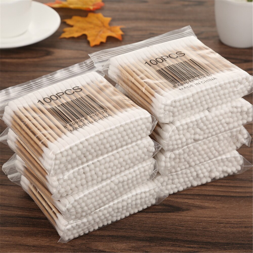 100pc Cotton Swabs Wooden Handle Double Tipped wit... – Grandado