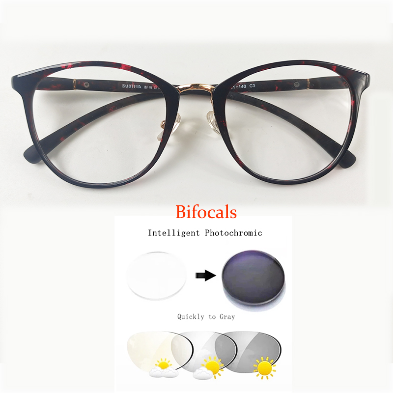 Flexible Round Frame Photochromic Bifocals Reading... – Grandado