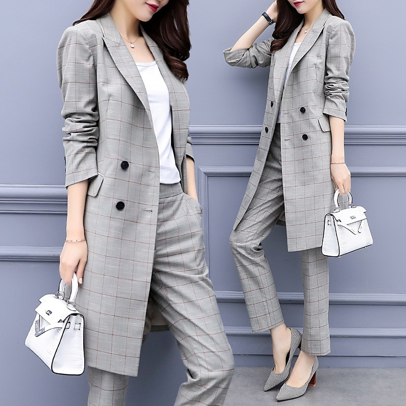 Business Interview Women Plaid Pants Suits Plus Si... – Vicedeal