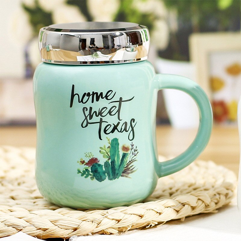 500Ml Cactus Patroon Groene Mok Met Deksel, drinkw... – Grandado