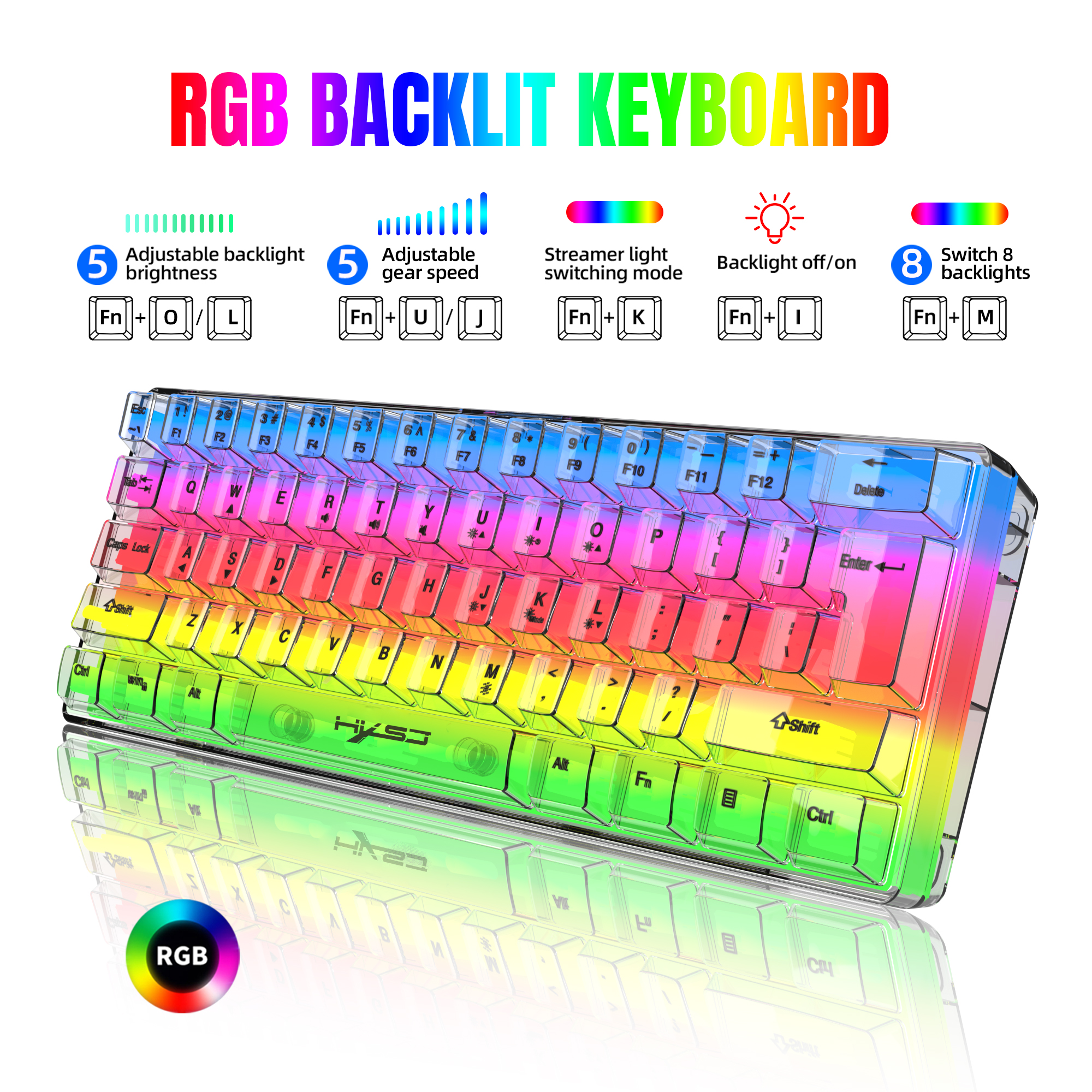 HXSJ 60% Wired Transparent Gaming Keyboard, RGB Ba... – Grandado