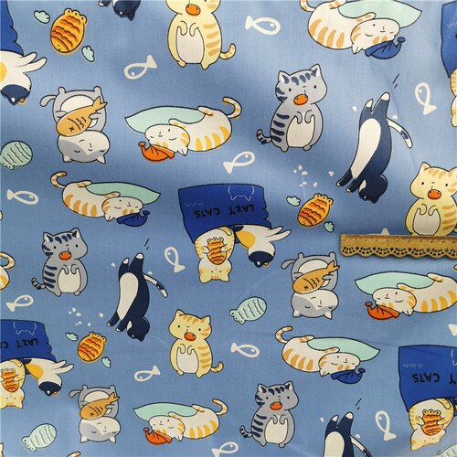 Slapen Kat Vis Gedrukt Twill 100% Katoen Stof, Pat... – Vicedeal