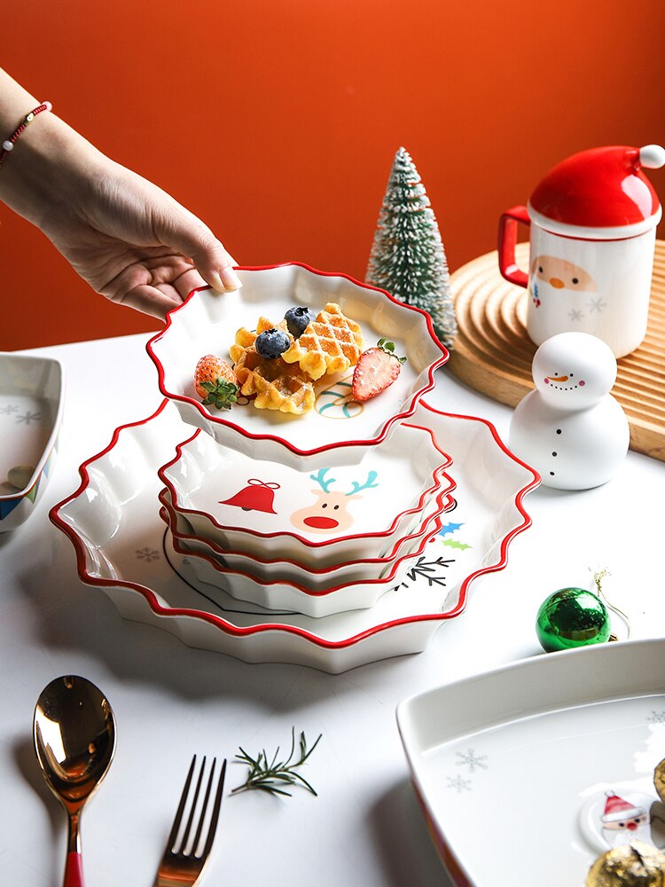 Christmas Ceramic Tableware Dessert Plate Lace Rei... – Grandado