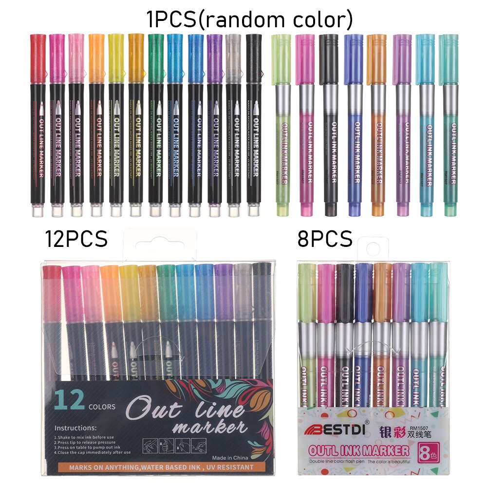 1/8/12Pcs/Set Fluorescence Outline Metallic Marker... – Grandado