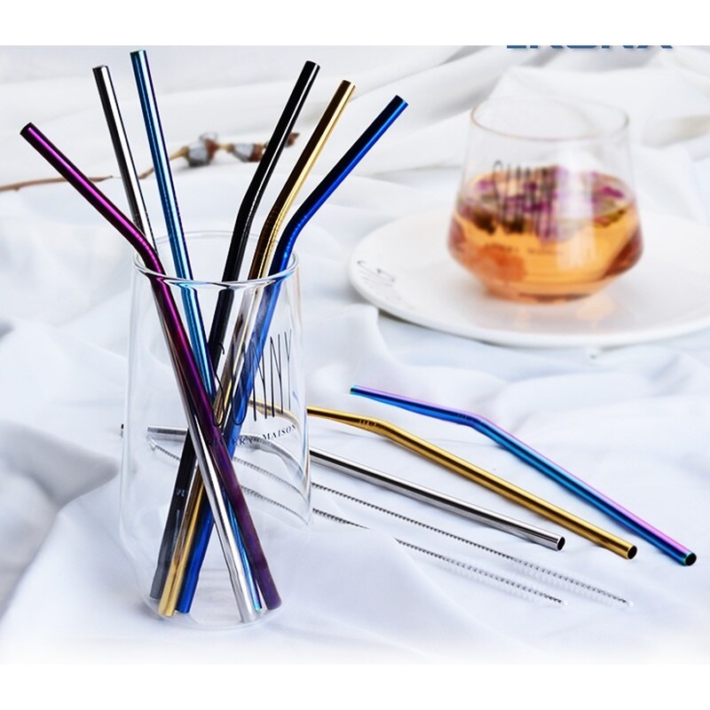 Rvs Rietje Rechte Gebogen Herbruikbare Borstel Met... – Vicedeal