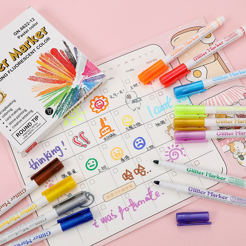 Glitter Acrylic Paint Pens 12 Colors Sparkle Perma... – Vicedeal