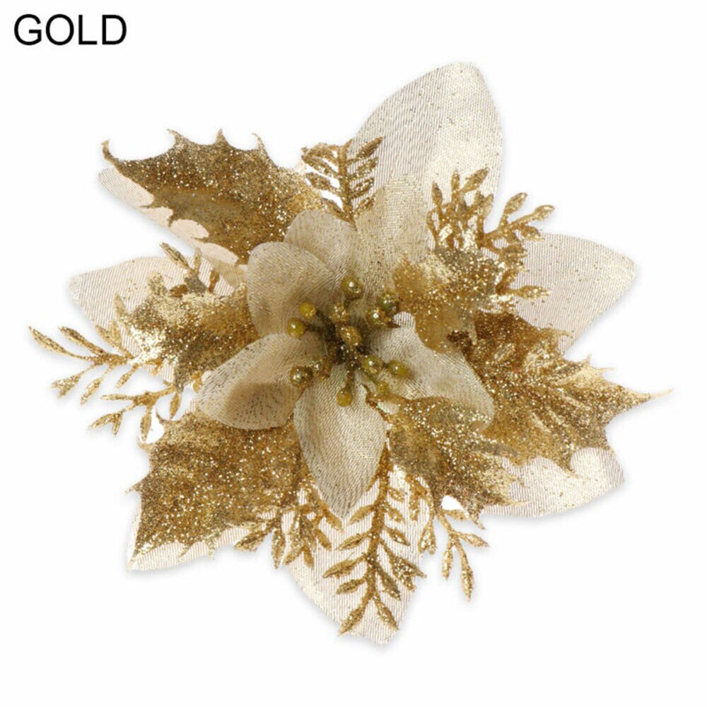 Kerst Bloem Glitter Ornament Poinsettia Xmas Kunst... – Vicedeal