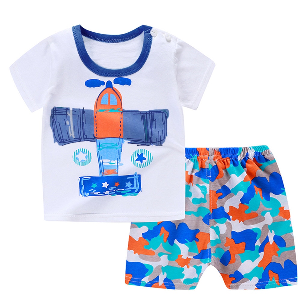 Toddler Boy Kids Clothes plane Print Short Sleeve ... – Vicedeal