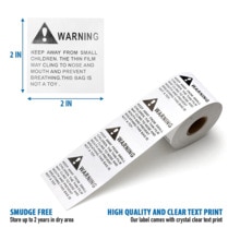 500 Labels per Roll, 2"x2" Warning Risk of Suffoca... – Vicedeal