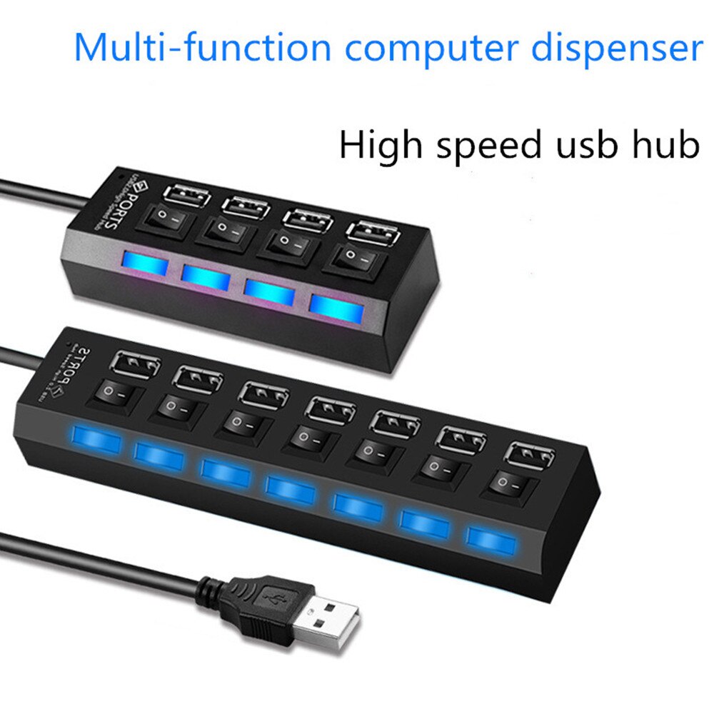USB Hub 2,0 Multi USB 2,0 Hub High Speed LED 4 / 7... – Vicedeal