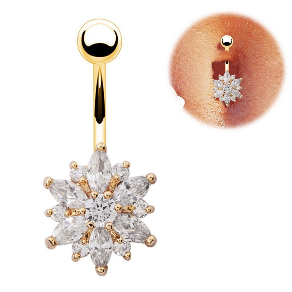 316L Stainless Steel Green Flower Crystal Navel Ba... – Grandado