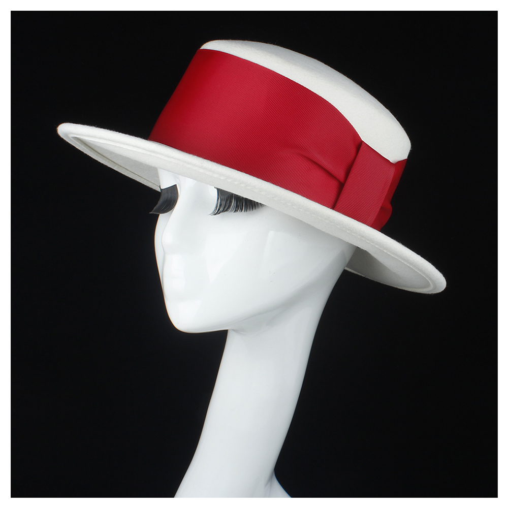 100% Wool White Women Flat Fedora Hat Top Hat Quee... – Grandado