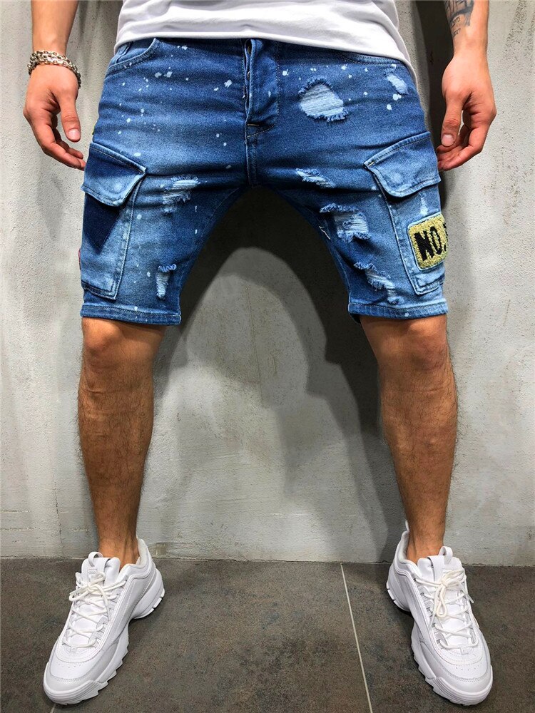 Men's Denim Shorts Washed Denim Boy Skinny Runway ... – Grandado