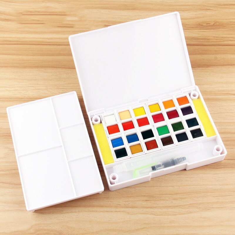 Solid Watercolor Paint Box with Paint Brush Bright... – Grandado